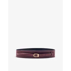 REISS Double-strap Leather Belt - Burgundy