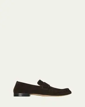 THE ROW Suede Penny Loafers - Lacquer Brown