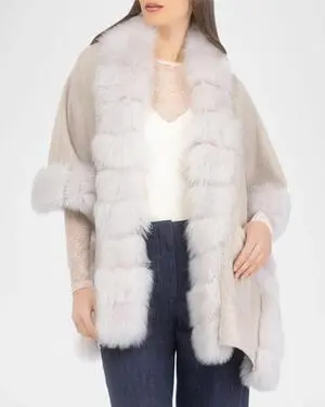 Gorski Reversible Loro Piana Cashmere-wool Shawl With Merinillo Lamb Shearling Trim - Sandbeige