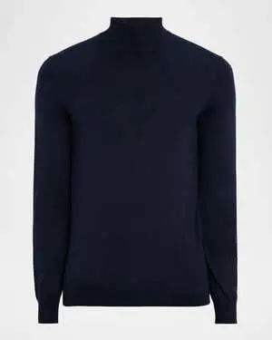 Neiman Marcus Cashmere And Silk Mock Neck Pullover - Navy