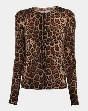 Neiman Marcus Cashmere Jaguar-Print Cardigan - Leopard Multi