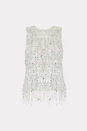 MILLY Royce Fringe Sequin Sleeveless Top