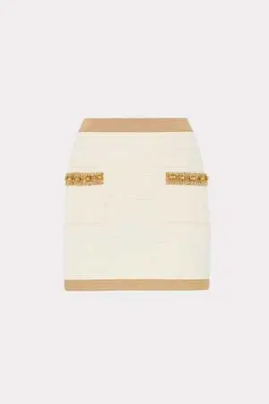 MILLY Embellished Mini Skirt - Ecru/gold