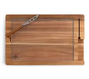 TOSCANA Tempered Glass And Acacia Cheese Board Nd Knife Set - One-color