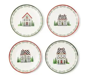MACKENZIE-CHILDS Holly Village Dessert Plates, Set Of 4 - One-color