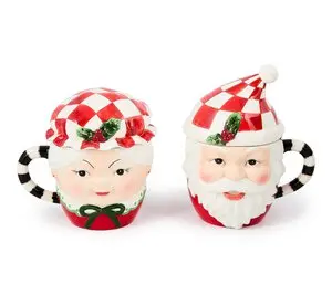 MACKENZIE-CHILDS Check It Out Mr. & Mrs. Claus Ugs, Set Of 2 - One-color