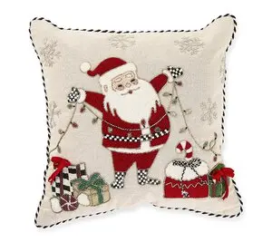 MACKENZIE-CHILDS Santa With Tree Lights Throw P Illow - One-color