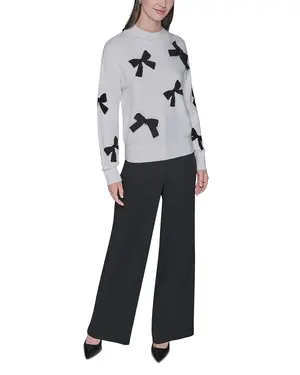 Karl Lagerfeld Paris 3d Bow Mock Neck Sweater - Soft White/black