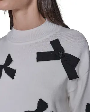Karl Lagerfeld Paris 3d Bow Mock Neck Sweater - Soft White/black