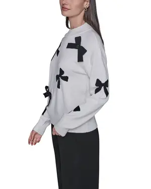 Karl Lagerfeld Paris 3d Bow Mock Neck Sweater - Soft White/black