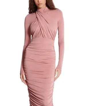 Balmain Pleated Jersey Midi Dress - Pink
