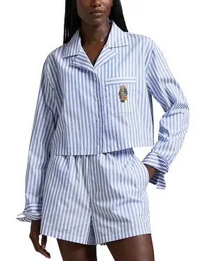 Polo Ralph Lauren Cropped Shirt & Boxer Pajama Set Exclusive - White Cloud X Hydrangea