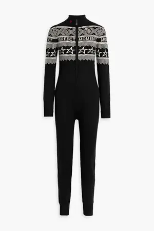 Perfect Moment Intarsia Merino Wool Turtleneck Jumpsuit - Black