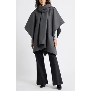 Nordstrom Doubleface Ruana With Attached Scarf - Charcoal Grey- Black