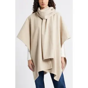 Nordstrom Doubleface Ruana With Attached Scarf - Tan Brown