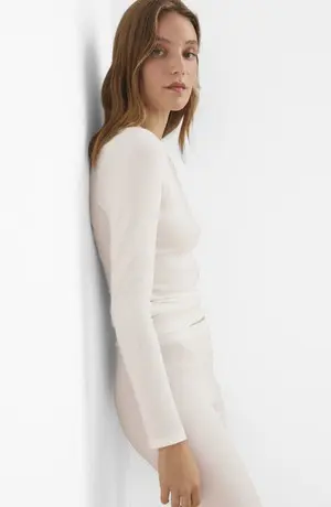 Mango Long Sleeve Rib T-shirt - Ivory White