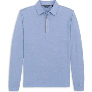 Scott Barber Cotton & Wool Piqué Long Sleeve Polo - Sky Heather