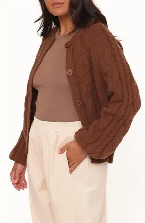 PETAL & PUP Nika Cable Stitch Cardigan - Brown