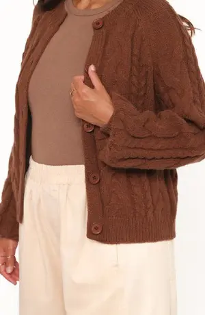 PETAL & PUP Nika Cable Stitch Cardigan - Brown