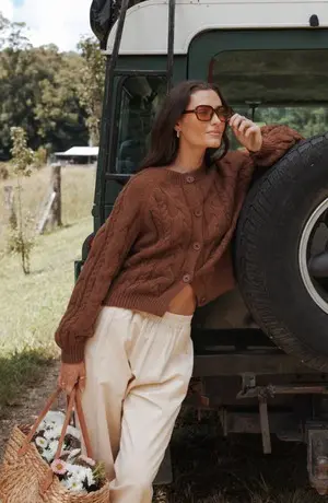 PETAL & PUP Nika Cable Stitch Cardigan - Brown