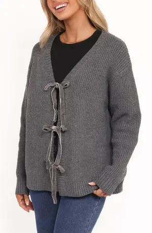PETAL & PUP Tie-front Cardigan - Grey