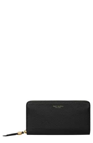 Tory Burch Romy Leather Zip Around Continental Wallet - Black