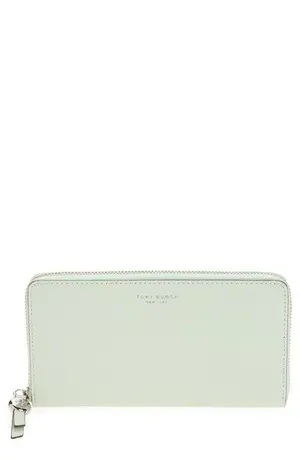 Tory Burch Romy Leather Zip Around Continental Wallet - Light Green