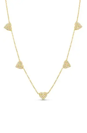 SHYMI Pavé Heart Station Chain Necklace - Gold