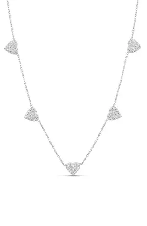 SHYMI Pavé Heart Station Chain Necklace Silver