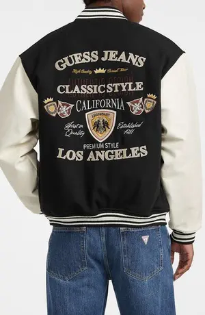 Guess Letterman Varsity Bomber Jacket - Jet Black