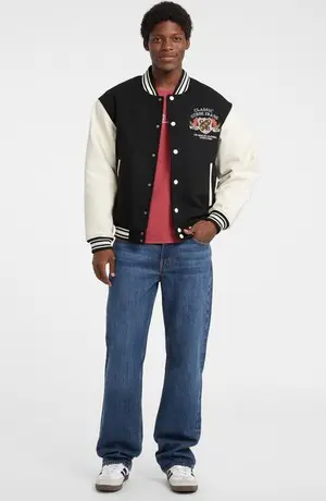 Guess Letterman Varsity Bomber Jacket - Jet Black
