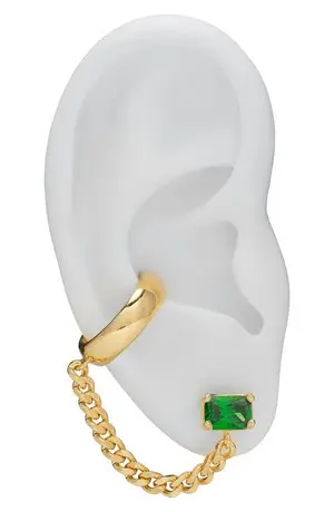 Lady Grey Cubic Zirconia Tether Chain Cuff Earring - Gold/green