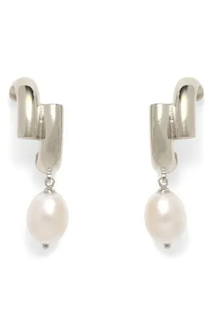 Lady Grey Cultured Pearl Shift Earrings Silver