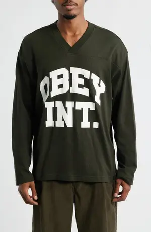 Obey Logo Graphic Football Jersey - Rosin