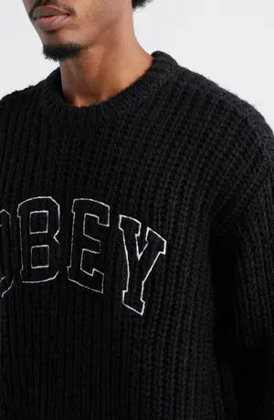 Obey Embroidered Collegiate Logo Crewneck Sweater - Black Multi