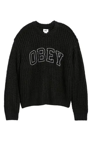Obey Embroidered Collegiate Logo Crewneck Sweater - Black Multi