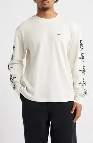 Obey Ears Graphic Thermal Long Sleeve T-shirt - Blanc De Blanc