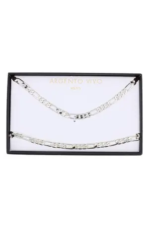 Argento Vivo Figaro Chain Necklace & Bracelet Set - Silver