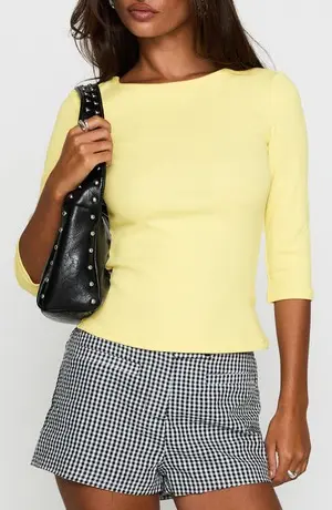 Princess Polly Elaia Three-quarter Sleeve Crop Top - Yellow