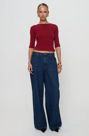 Princess Polly Elaia Three-quarter Sleeve Crop Top - Red
