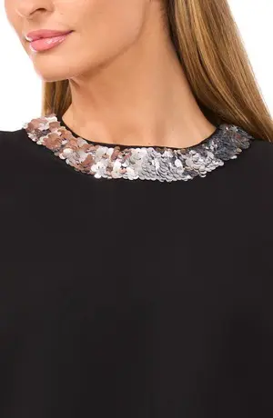 CECE DUPRAZ Sequin Collar Crepe Tank