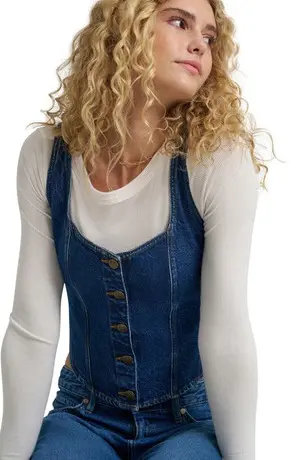LEEM Cropped Denim Vest