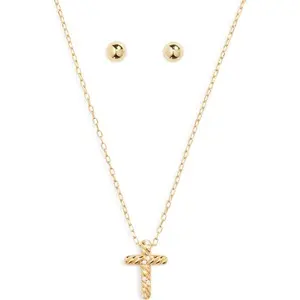 Argento Vivo Cross Pendant & Stud Earrings Set - Gold