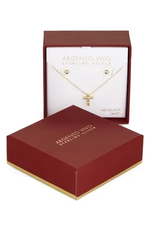 Argento Vivo Cross Pendant & Stud Earrings Set