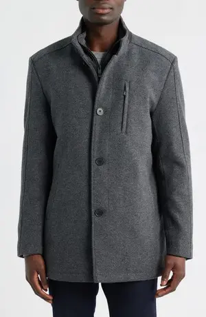 Johnston & Murphy Upton Wool-blend Car Coat With Removable Bib