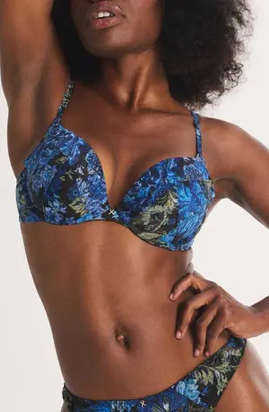 SAVAGE X FENTY Floral Rush Plunge Push-up Bra - Black Caviar Tapestry Print