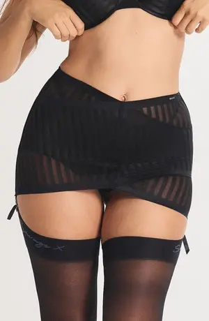 SAVAGE X FENTY Stripe Garter Skirt - Black Caviar