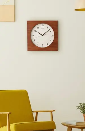 SEIKO Square Zebra Wood Wall Clock