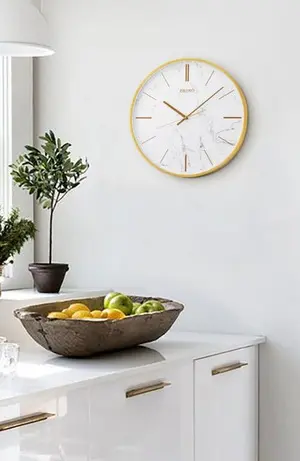 SEIKO Large Metal Wall Clock With & White Marble Effect