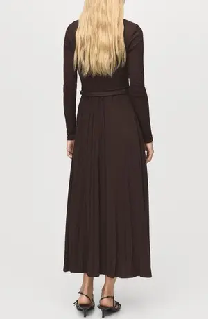 Mango Pleated Belted Maxi Dress - Chocolate